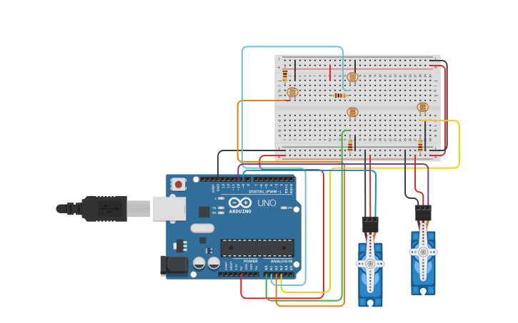 Circuit design Dual axis solar tracker - Tinkercad