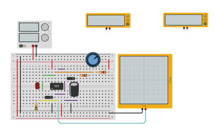 Circuit design Astable Multivibrator 555 Simulation - Tinkercad
