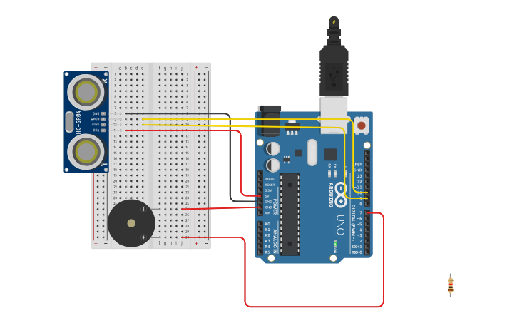 Circuit design alarm with buzzer - Tinkercad