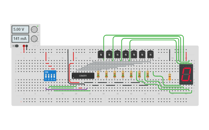 Circuit design CD4511 one two | Tinkercad