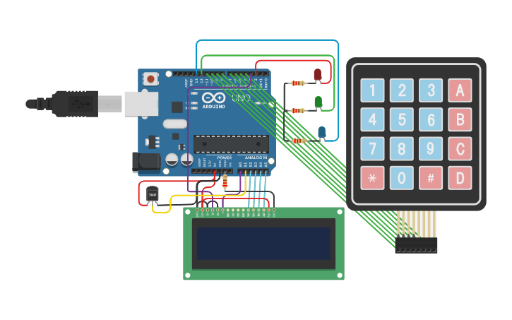 Circuit design Keypad con lcd, temperatura (eTermo) - Tinkercad