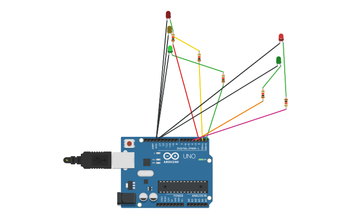 Circuit design semaforo de pedestre | Tinkercad