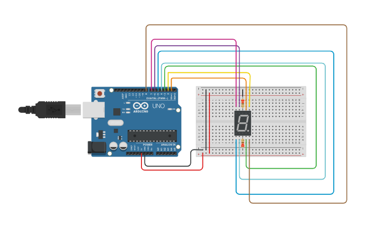 Circuit design 7 segment display '0-9' - Tinkercad