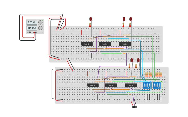Circuit design 4 bit full adder - Tinkercad