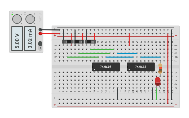 Circuit design AB+BC using basic gates | Tinkercad Circuit design AB+BC using basic gates | Tinkercad