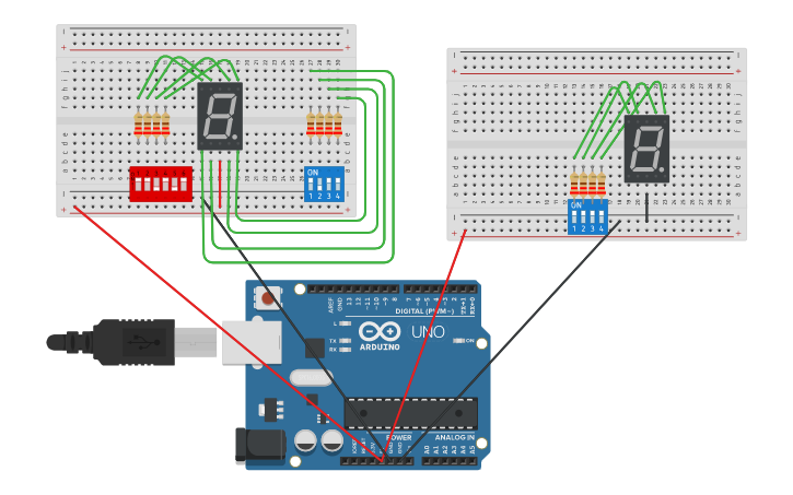 Circuit design Seven segment display - Tinkercad