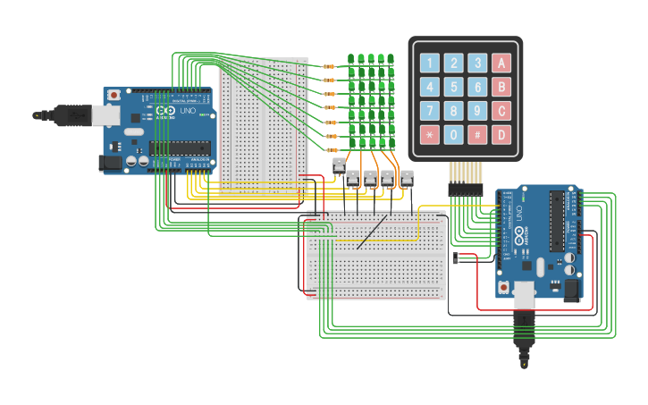 Circuit design 5x7 Dot Matrix with Keypad - Tinkercad