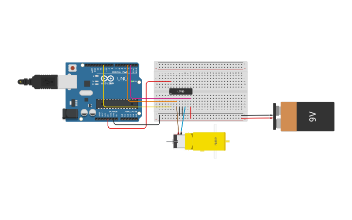 Circuit design Prática 5 - Motor DC | Tinkercad