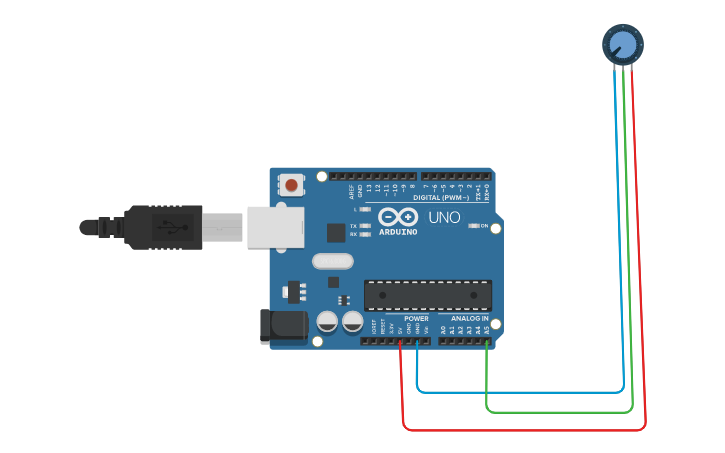 Circuit design 2: Potentiometer mit Spannungswerte - Tinkercad Circuit design 2: Potentiometer mit Spannungswerte - Tinkercad