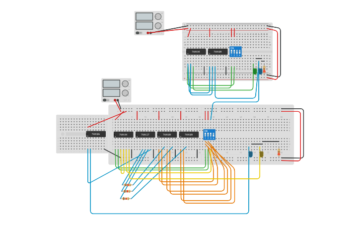 Circuit design Circuito Somador Completo com Circuito Meio Somador | Tinkercad