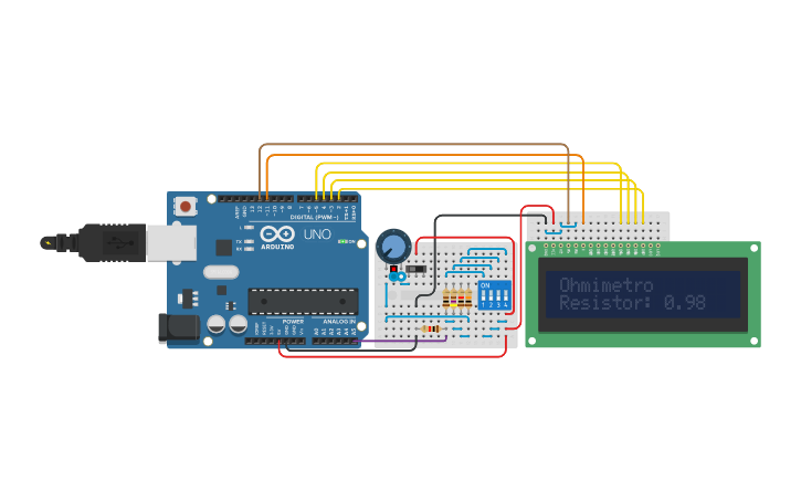 Circuit design Ohmmeter implemented in Arduino. - Tinkercad
