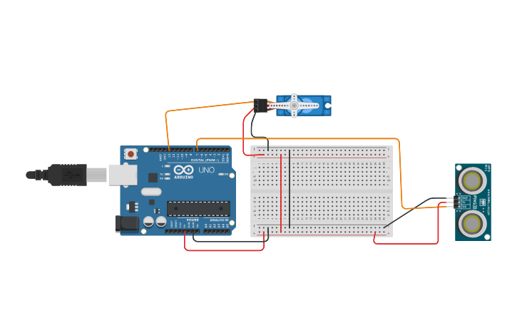 Circuit design arduino sensor servo placa - Tinkercad