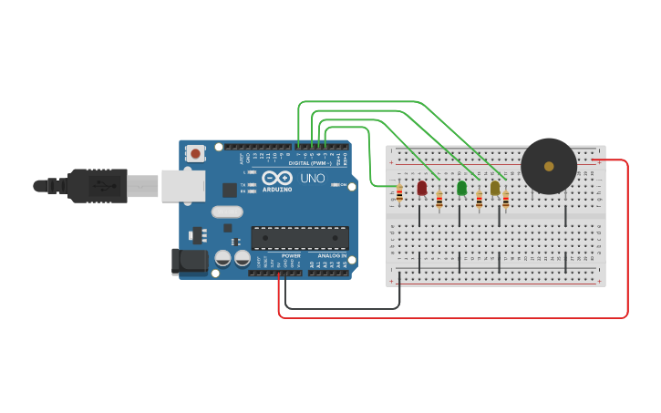 Circuit design Traffic lights - Tinkercad