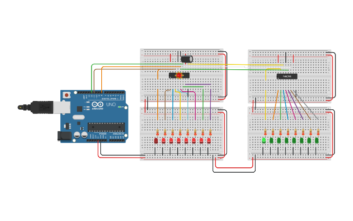 Circuit design DUAL BINARY COUNTERS - Tinkercad