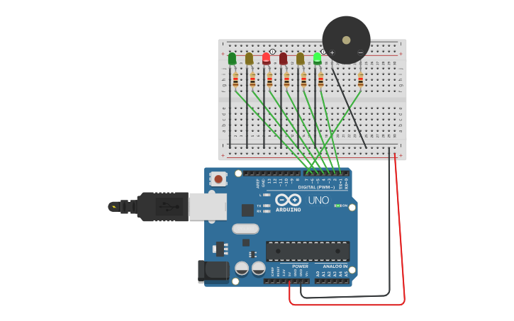Circuit design Lyskryss med lyd - Tinkercad