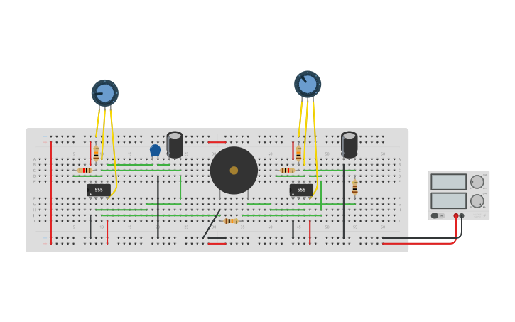 Circuit design Police siren using 555 timer - Tinkercad