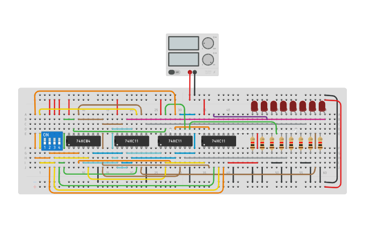 Circuit design Decodificador 3-a-8 - Tinkercad