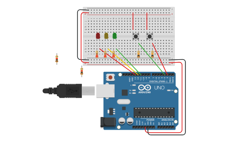 Circuit design Arduino - 2 Push Button - Tinkercad