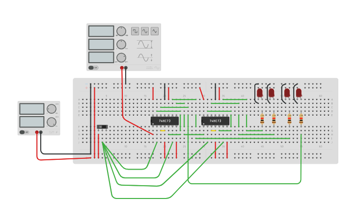 Circuit design Binary ripple down counter | Tinkercad
