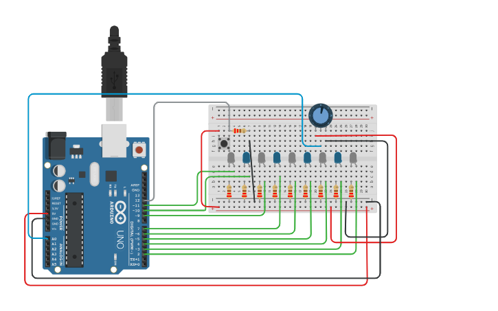 Circuit design Copy of Serie de luces led. Arduino - Tinkercad