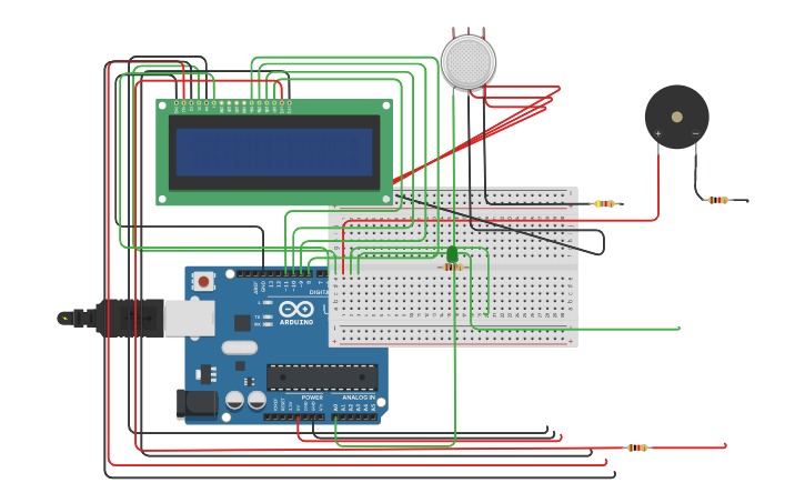 Circuit design Smoke detection System using arduino - Tinkercad