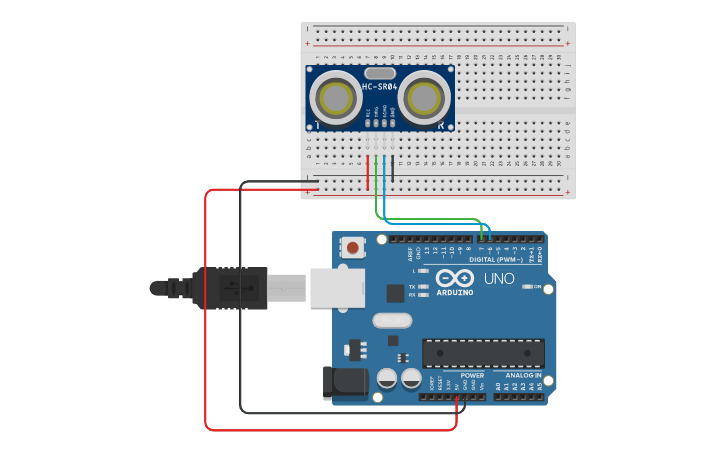 Circuit design Sensor de distancia (monitor serie) | Tinkercad
