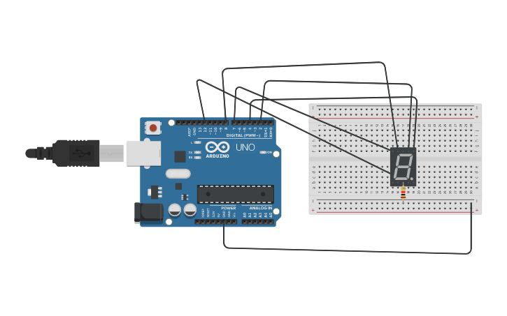 Circuit Design Arduino Uno Number 4 And 7 On Breadboard Tinkercad