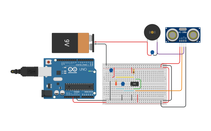 Circuit design Sensor Ultrasonico con 555 - Tinkercad