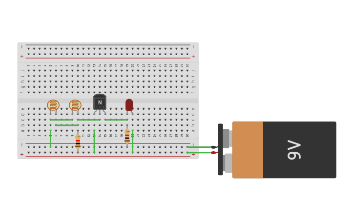 Circuit design 2LDR and BJT with LED - Tinkercad