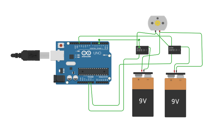 Circuit design DC motor clockwise and anti-clockwise - Tinkercad