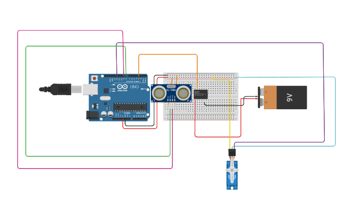Circuit design Relay dan Aktuator - Tinkercad