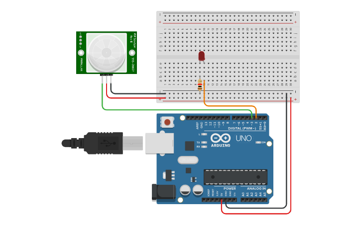 Circuit design PIR Sensor - Tinkercad
