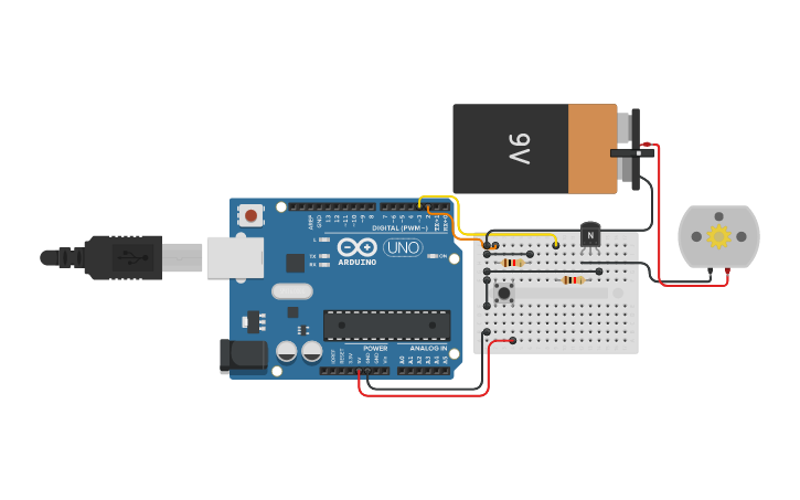 Circuit design Pull Down con BJT(transistor tipo N) | Tinkercad