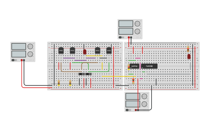 Circuit design NAND com pMOS e nMOS - Tinkercad