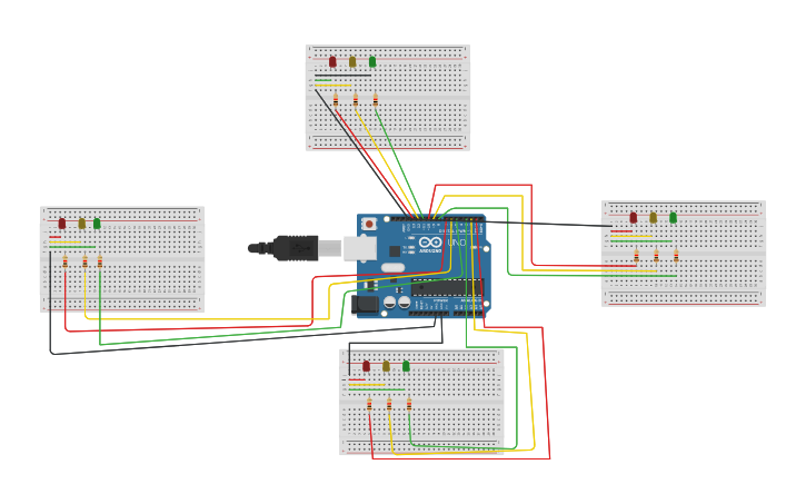 Circuit Design 4way Traffic Light Tinkercad