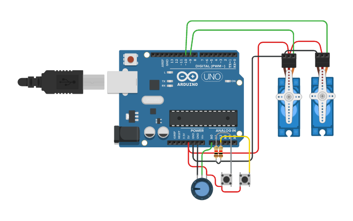 Circuit design Simulacion Servos - Tinkercad