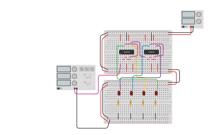 Circuit design Asynchronous (ripple) counter modulo 16 | Tinkercad