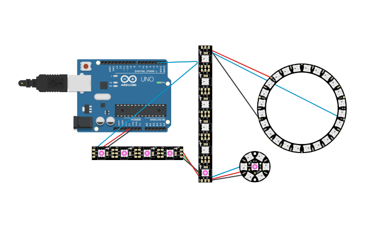 Circuit design Practica neo pixel - Tinkercad
