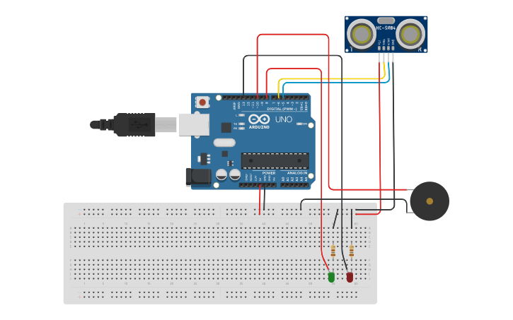 Circuit design Sensor Ultrasónico - Tinkercad