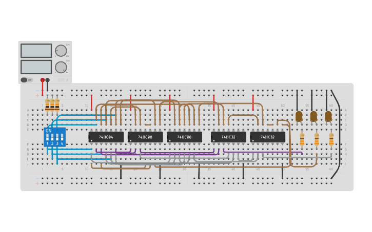 Circuit design AST 122 - BONSOBRE - BIT I-C - PROJECT NO. 1 - DECODER USING LEDS - Tinkercad