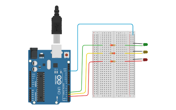 Circuit design Traffic lights - Tinkercad
