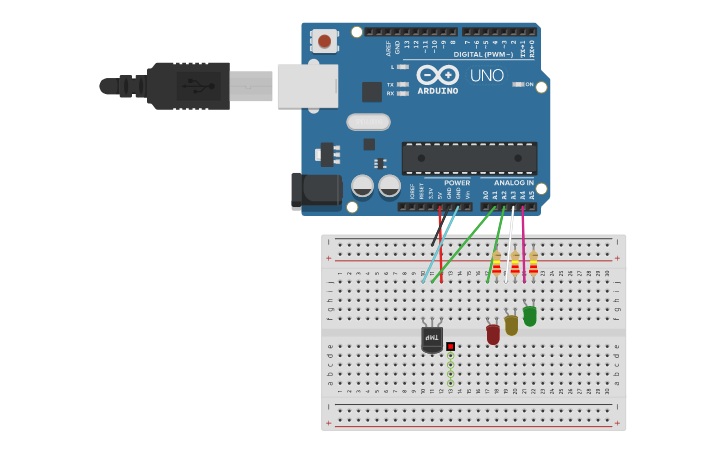 Circuit design Sensor de temperatura - Tinkercad