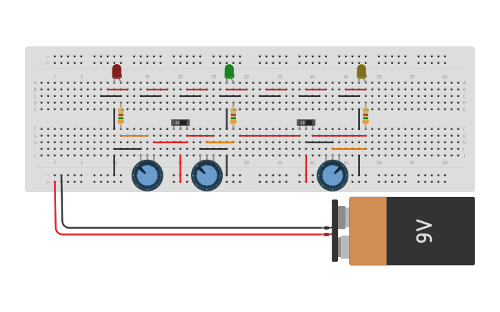 Circuit Design Accensione Dei Tre Led E Potenziometri Tinkercad