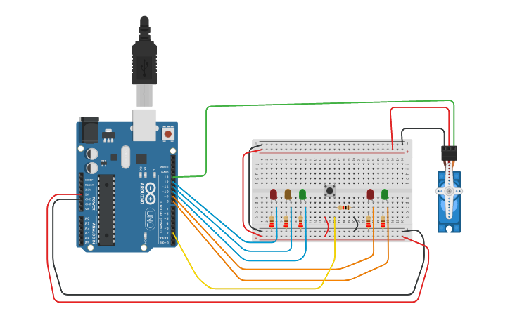 Circuit design Feu tricolore, feu pietons avec barriere - Tinkercad