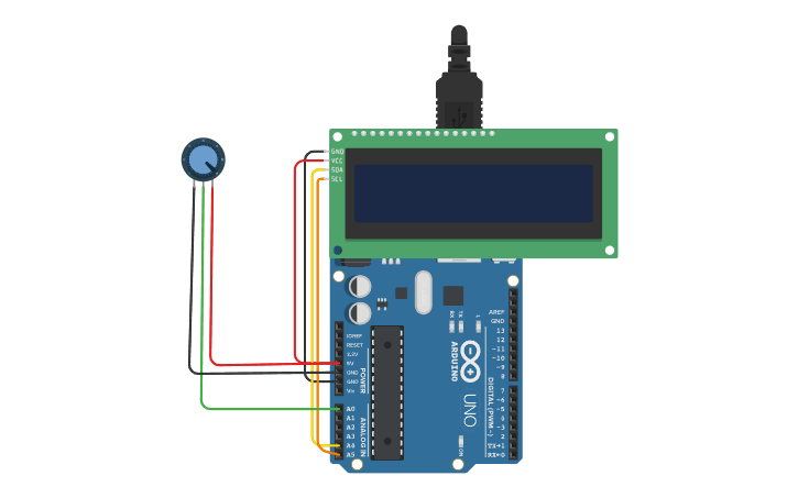 Circuit design EX1 AULA_LCD_16X2-I2C PHILIPS 8574 - Tinkercad Circuit design EX1 AULA_LCD_16X2-I2C PHILIPS 8574 - Tinkercad