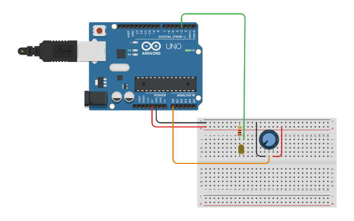 Circuit design Circuito 3, Potenciómetro - Tinkercad