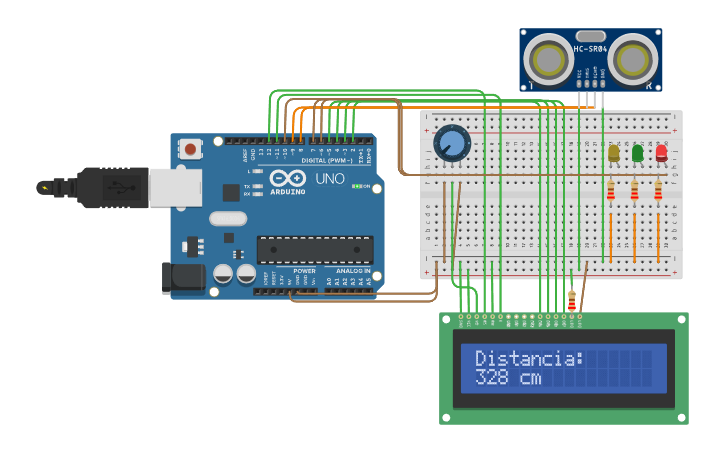 Circuit design Sensor ultrasónico 1 - Tinkercad