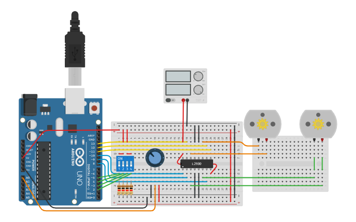 Circuit design Copy of M4: DC Motor Control With HBridge - Tinkercad