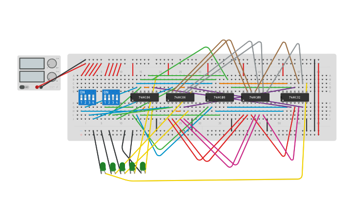 Circuit design 4 bit adder circuit - Tinkercad