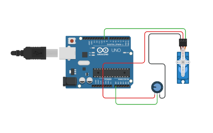 Circuit design Potentiometer + Micro Servo - Tinkercad
